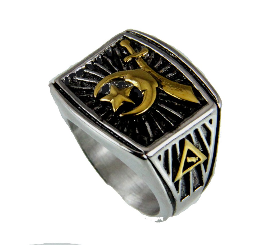 T61 Stainless Steel Shriner Ring 14 Degree Mason Shrine Noble Scimitar ...