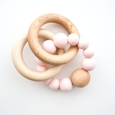Loulou Lollipop Wood Silicone Baby Girl Teether Teething Ring Pink ...