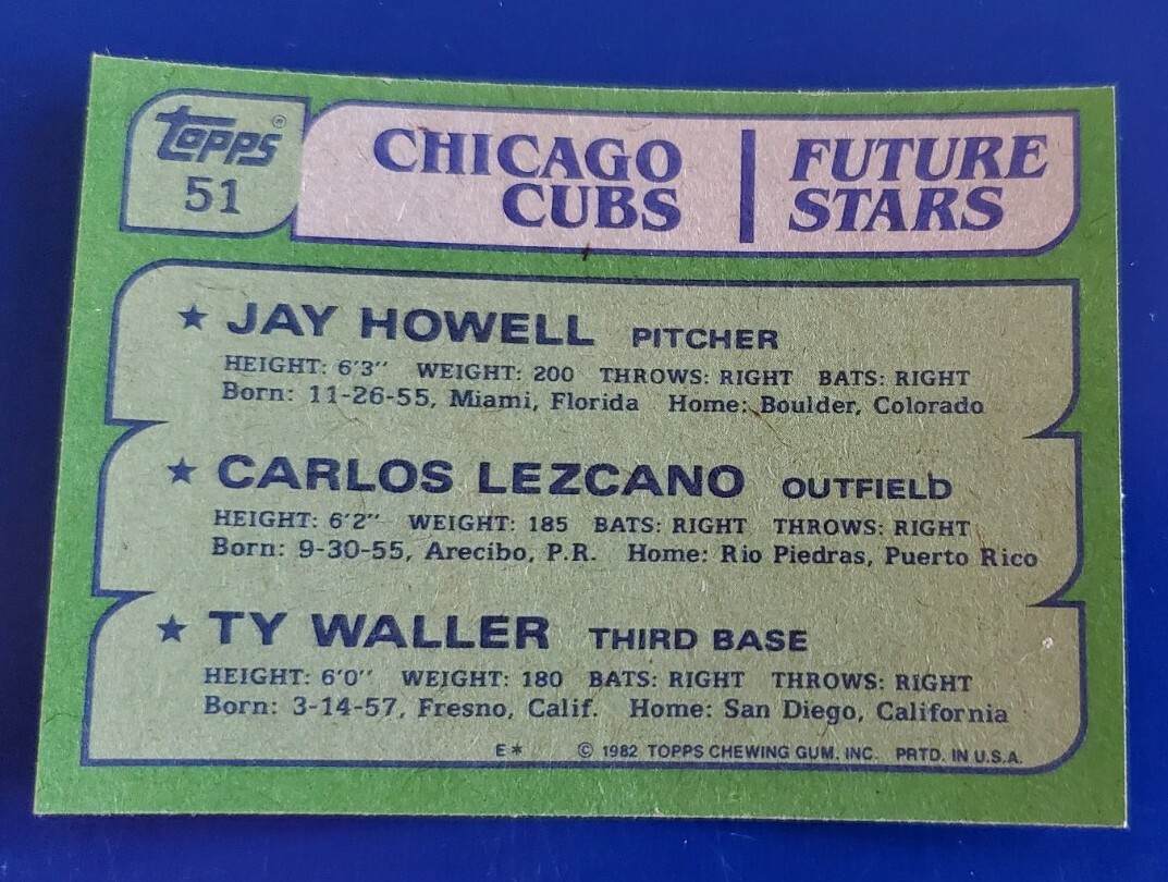 1982 Topps Cubs Future Stars Jay Howell, Carlos Lezcano, Ty Waller #51 ...