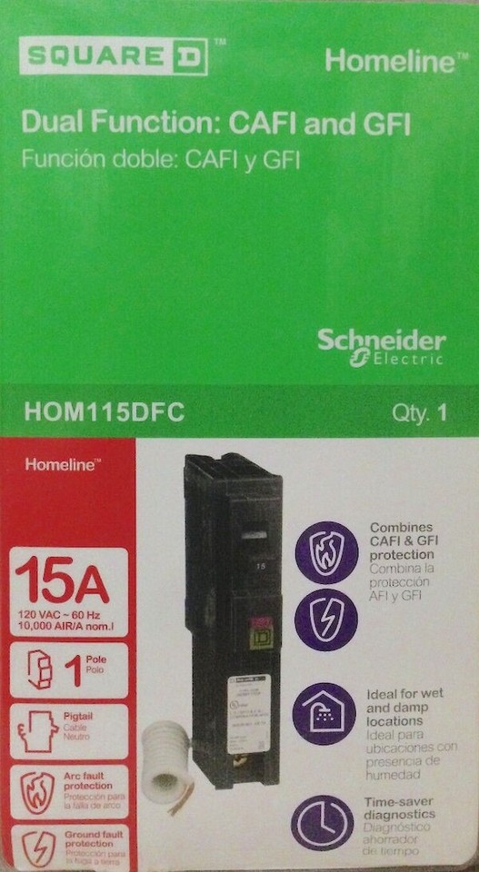 Square D HomeLine Dual Function CAFI and GFCI HOM115DFC (15A) | eBay