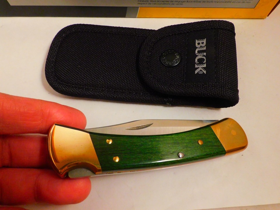 Great 2008 Buck 110 Knife Hunter Green Wood Handle Box & Sheath | eBay