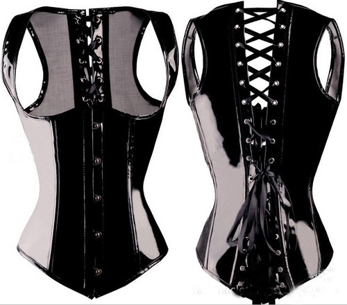 Black Burlesque Costume Corset Basque Cincher Lingerie Bustier Faux ...