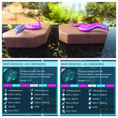 ARK ASCENDED PVE OFICIAL PAIR BABY BASILISK COTTON CANDY LEVEL 01 PS/PC ...