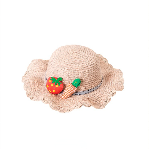 Baby Girl Straw Hat Wide Brim Floppy Strawberry Beach Cap with Shoulder ...