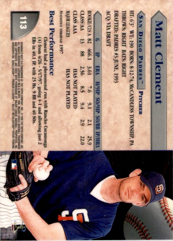 1998 Bowman's Best Matt Clement . San Diego Padres #113 | eBay