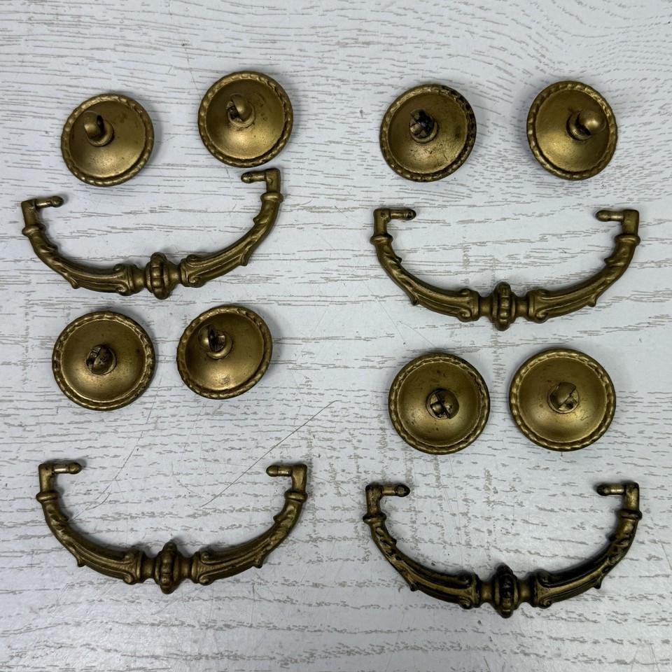 Lot of 4 Vintage Drop Bail Brass Drawer Pulls Handles with Rosette ...