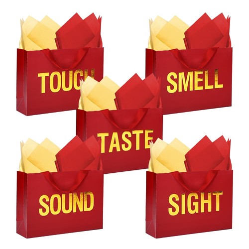 Large 5 Senses Gift Bags for Him Her, Gold Foil Sight Smell Touch Taste ...