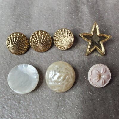 Sea Shell Button Mixed Media Lot White & Gold Color Vintage | eBay