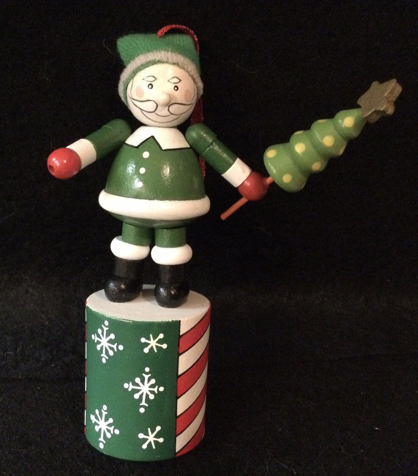 Vintage Wooden Santa with Tree Push Button Puppet Christmas Ornament ...