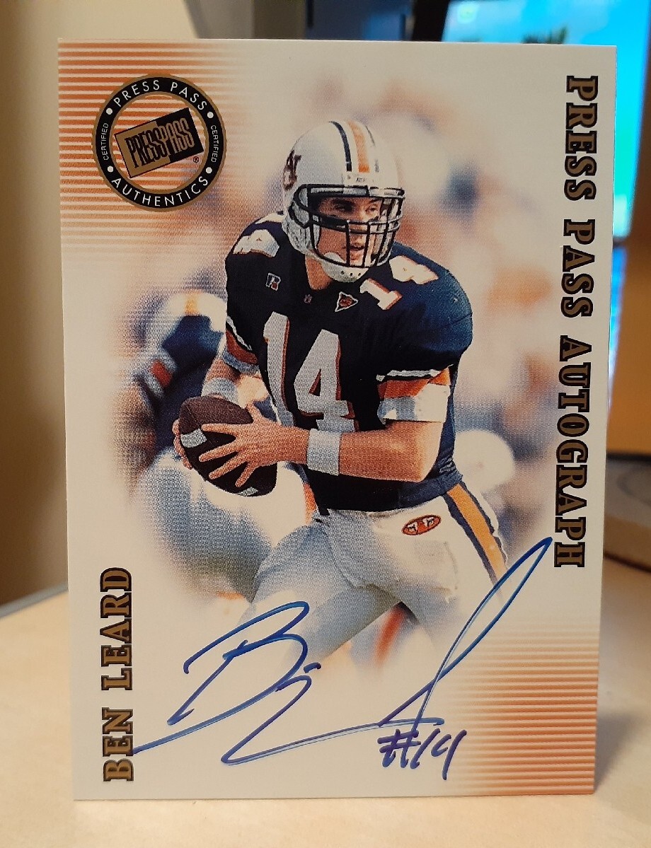 2001 BEN LEARD PRESS PASS SE ROOKIE AUTO AUBURN TIGERS NEW ENGLAND ...