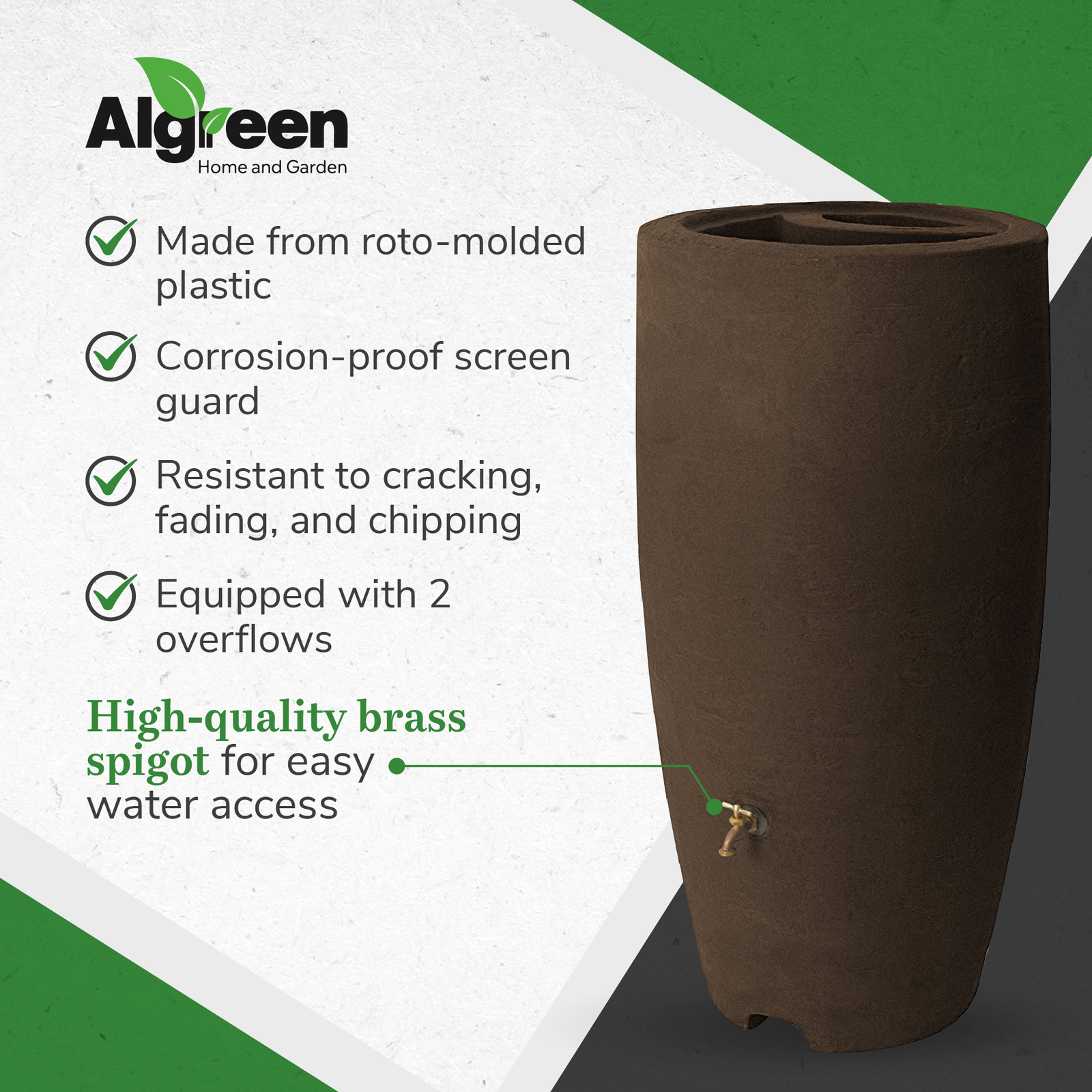 Algreen Athena 80 Gallon Rain Water Collection Drum Barrel, Brownstone ...
