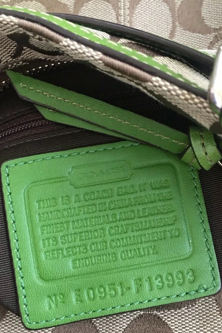 COACH NANCY SIGNATURE KHAKI GREEN ZEBRA STRIPE MEDIUM… - Gem