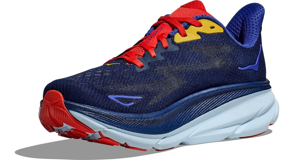NEW Men's HOKA Men's Clifton 9 Blue/Red Running Shoes Sneakers | eBay