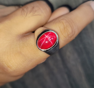 Real Star Ruby Ring Cabochon Deep Red Ruby Men's Ring Silver Men's Ruby ...