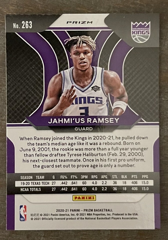Jahmi'us Ramsey 2020-21 Panini Prizm Silver Prizm Rookie RC #263 Kings ...
