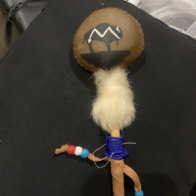Navajo Ceremonial Rawhide Rattle with Buffalo 12” With Beads And Fur | eBay