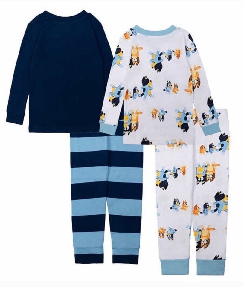 4 Piece Bluey Pajamas Set Boy Girl Shirt Pant 5 6 7 Cotton Disney ...