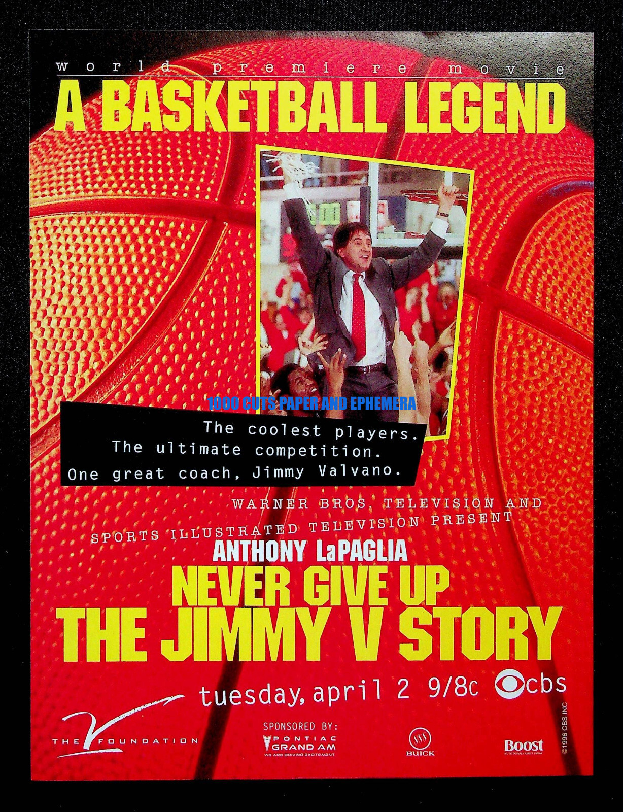 Never Give Up the Jimmy V Story CBS TV 1996 Print Magazine Ad Poster ...