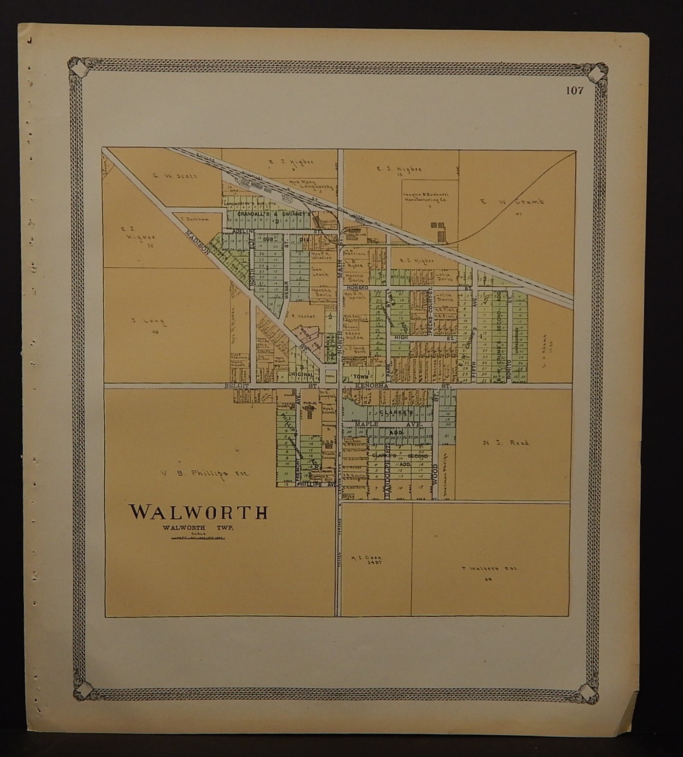 Wisconsin Walworth County Map Walworth 1907 2-Double Pages J23#17 | eBay
