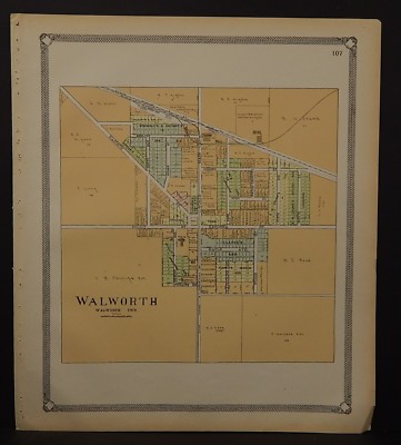 Wisconsin Walworth County Map Walworth 1907 2-Double Pages J23#17 | eBay