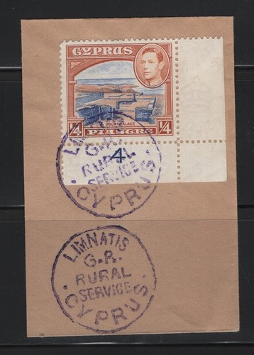 CYPRUS 1940s LIMNATIS G.R. RURAL SERVICE POSTMARK ON KGVI STAMP ON ...