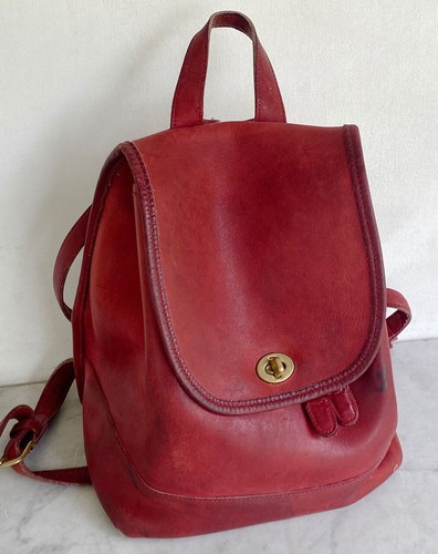 Genuine COACH Red Leather Backpack. Glove Tanned Cowhide. Made in USA ...