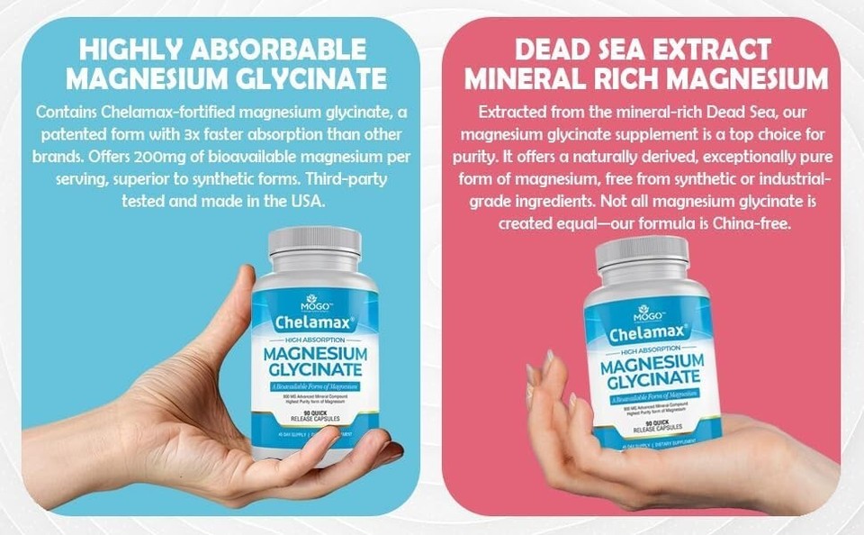 Chelamax Magnesium Glycinate.Dead Sea Magnesium Supplement for Restful ...