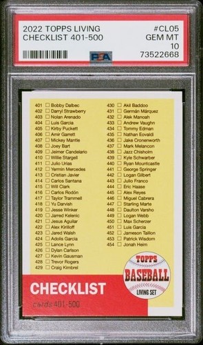 2022 Topps Living Set Checklist 401-500 Baseball Card #CL05 PSA 10 Gem ...