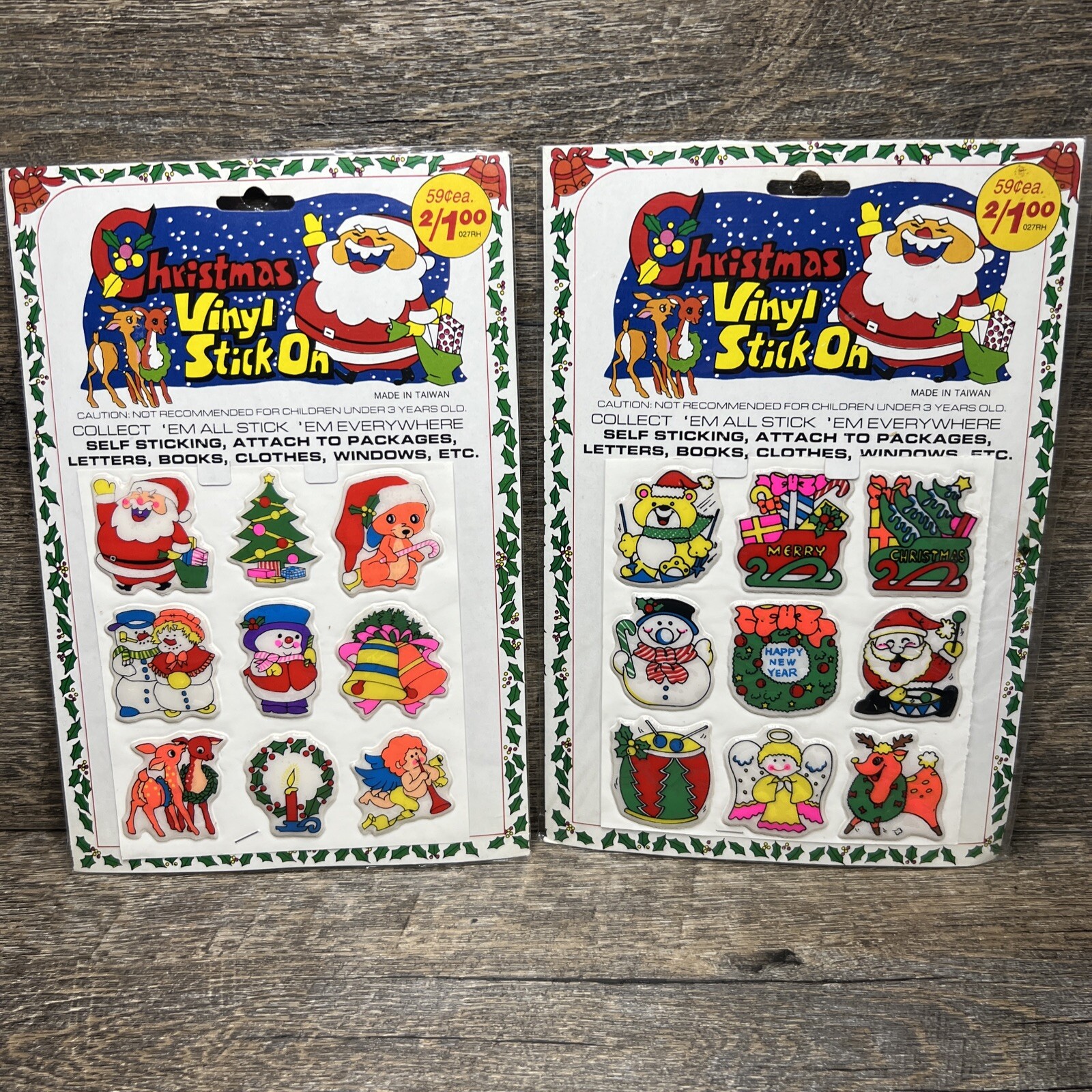 Vintage Christmas Puffy Vinyl Stick on Stickers Lot of 2 Set New Sealed ...