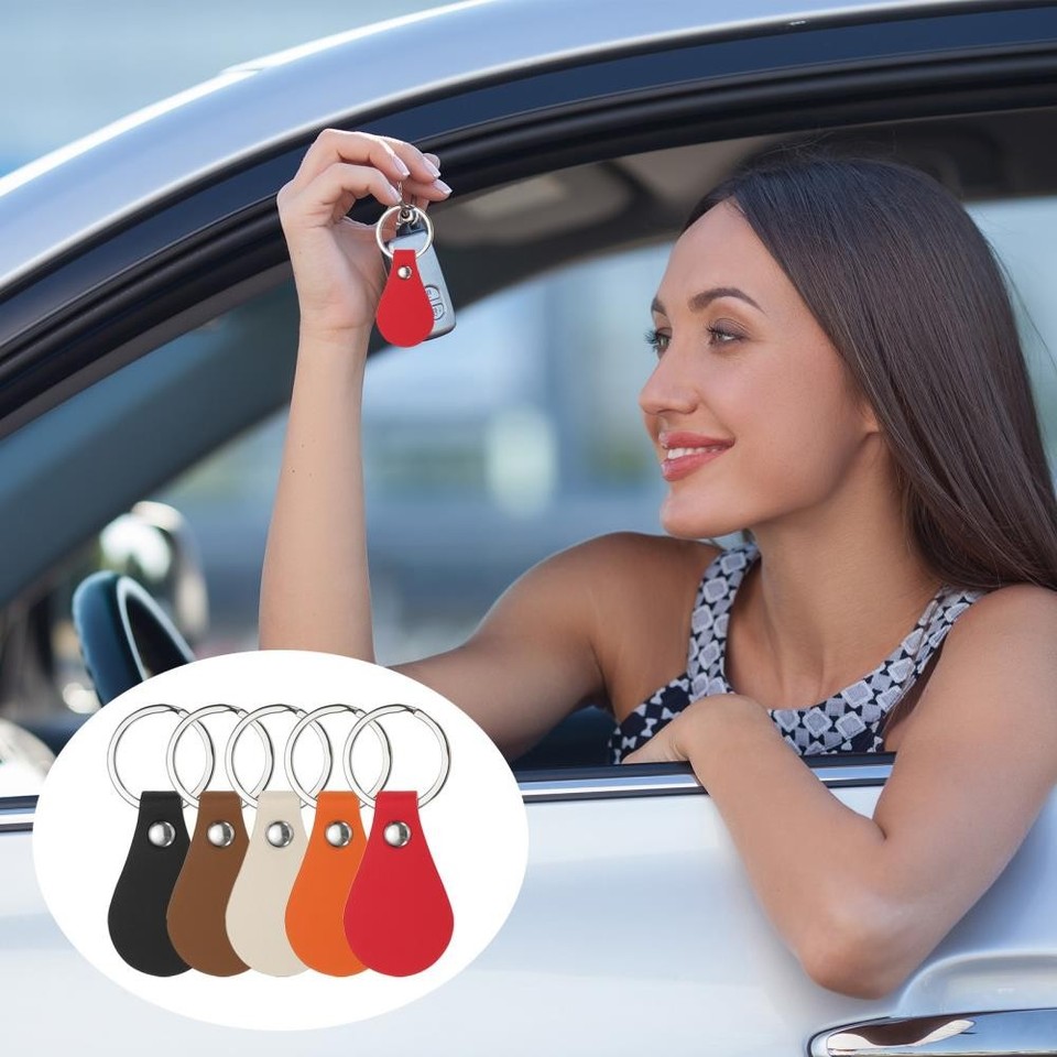 16pcs Leather Key Fob Kit PU Leather Key Fob Blanks with Key Rings Dark ...