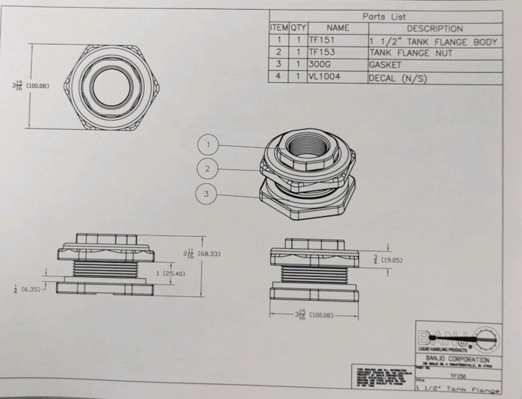 TF150 BANJO BULKHEAD TANK FITTING BLACK POLYPROPYLENE | eBay