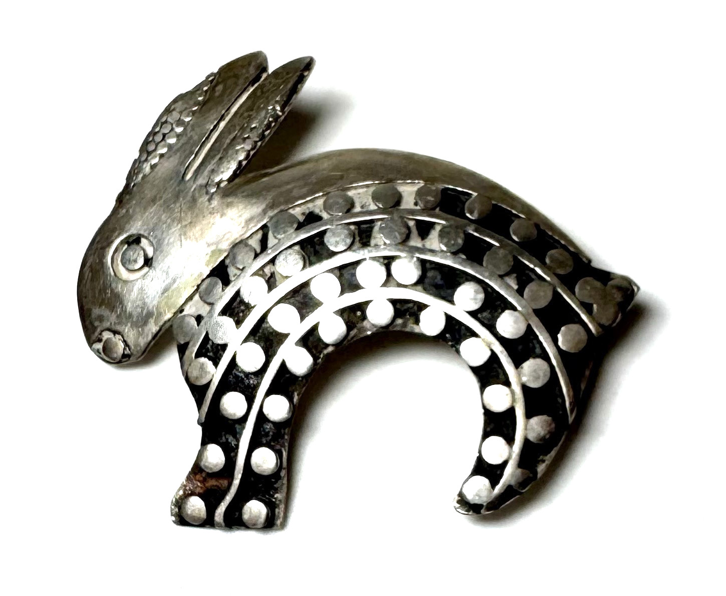 Unique Estate Vintage Sterling Silver Rabbit Brooch - Gem