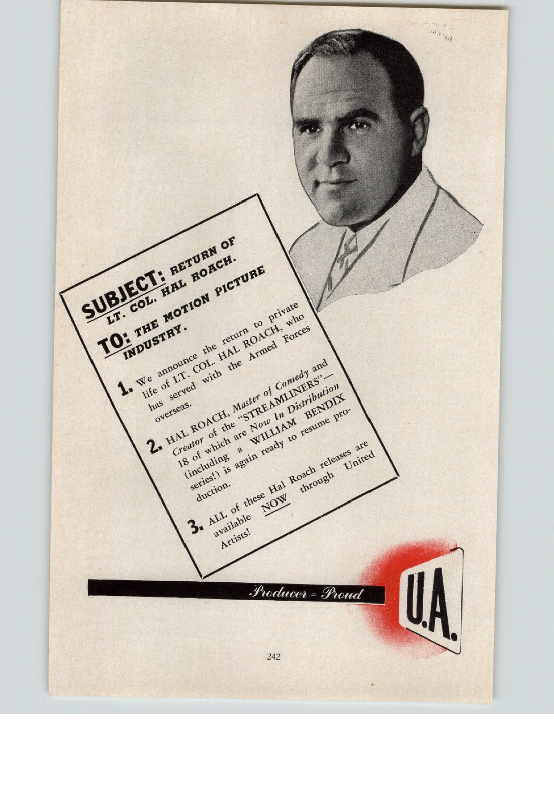 1945 Movie Stars Ad United Artists Hal Roach Streamliners Our Gang ...