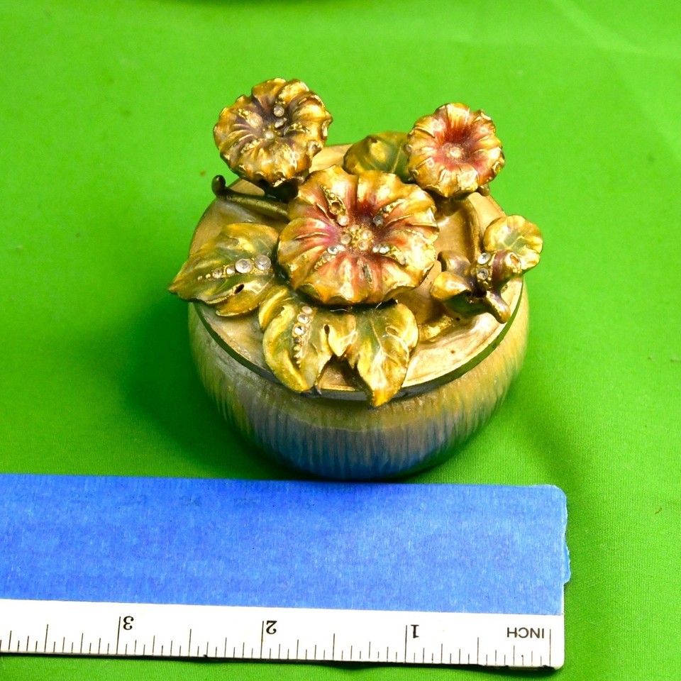 Decorative Green Enamel Metal Box with 3D Floral Design | eBay