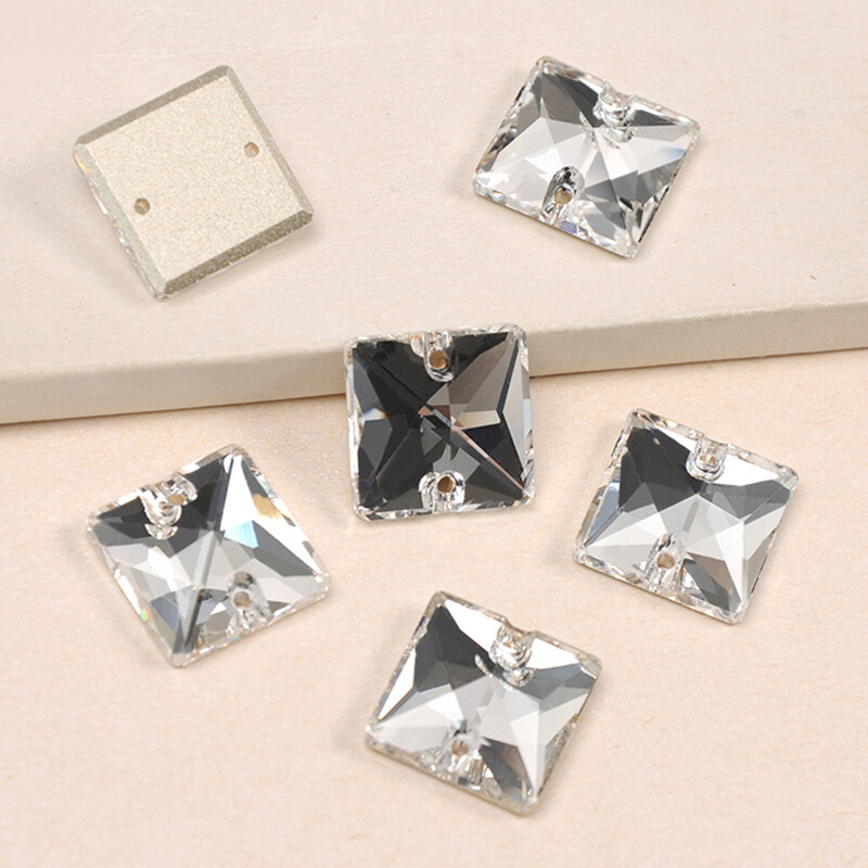K9 Crystal Clear Glass Square Sew ON Rhinestones Flat Back Sewing Beads ...