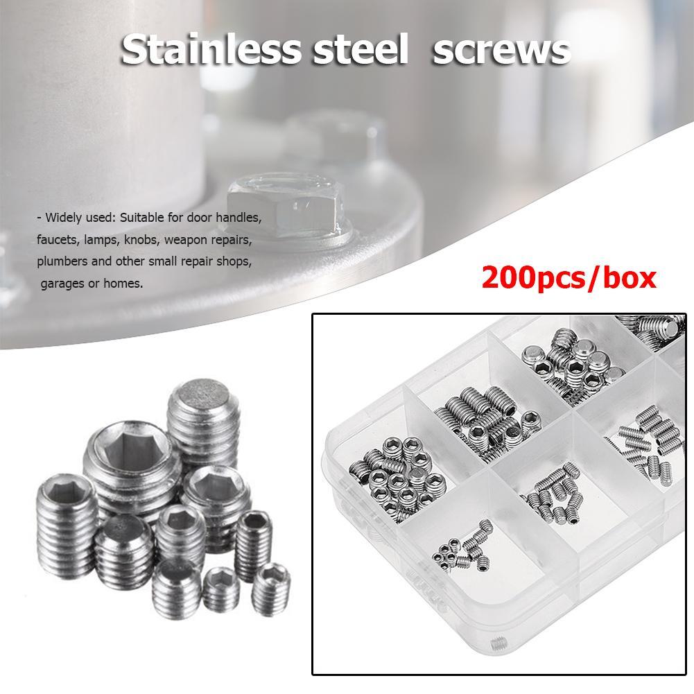 200pcs Stainless Steel Allen Head Socket Hex Set Grub Screw Assortment ...