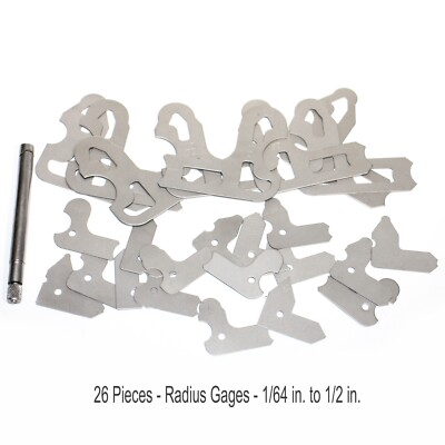 25 Pc Stainless Steel Radius Gage Set Fractional 1/64-1/2 Inch Gauge ...