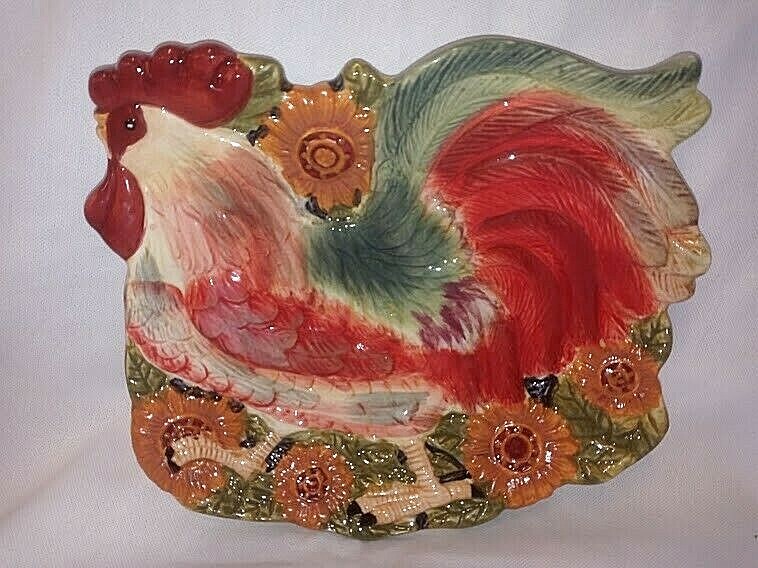 Red Ceramic Rooster Dish Salad Bowl Majolica Ceramic Deruta Red