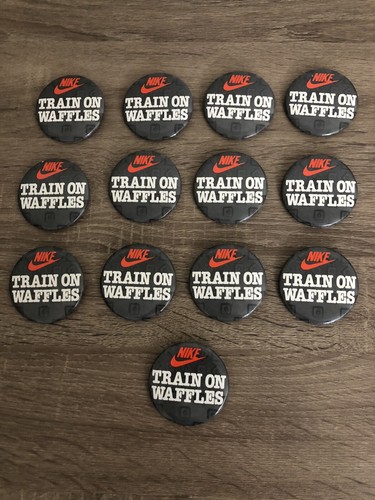 Vintage 80s NIKE TRAIN ON WAFFLES Button Pins Pinback Made In USA Lot ...