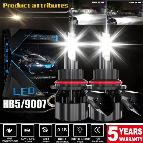 Pair 2-sides 9007 LED Headlight Bulbs Kit 6000K White High Low Beam ...