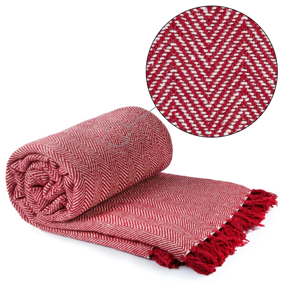 Throw Blanket for Sofas Bed Runner Herringbone Design Soft Cotton ...