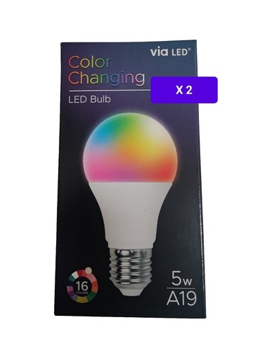 Qty 2 - VIA Color Changing LED Bulbs, 5W A19, RGB 16 Colors, Built in ...