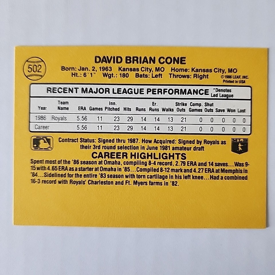 1987 Donruss #502 David Cone Kansas City Royals RC Rookie Card | eBay
