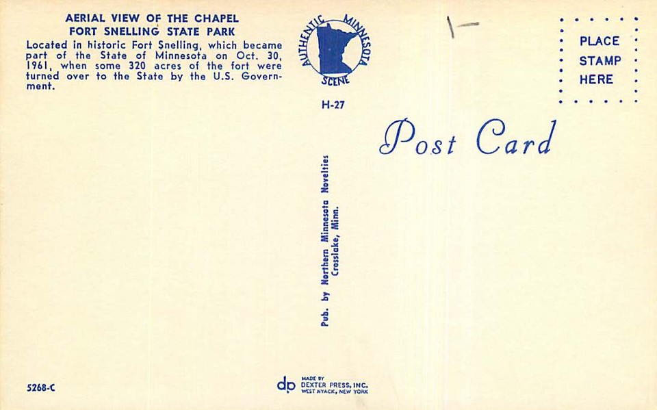 Postcard Aerial View of Chapel, Fort Snelling State Park, Minnesota ...