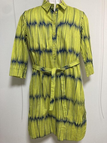 marimekko m618 Pinne Stripe Shirt Dress S Yellow Navy 3/4 Sleeve ...