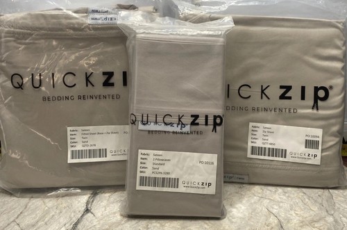 QuickZip BEDDING Fitted TWIN Sheet Base & ZipOn Sheet Sateen 2 Pillow ...