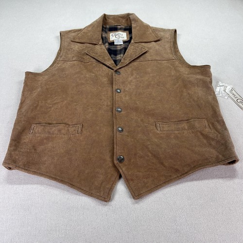 Cripple Creek Vest Men's XL Brown Leather Western Snap Front Plaid ...