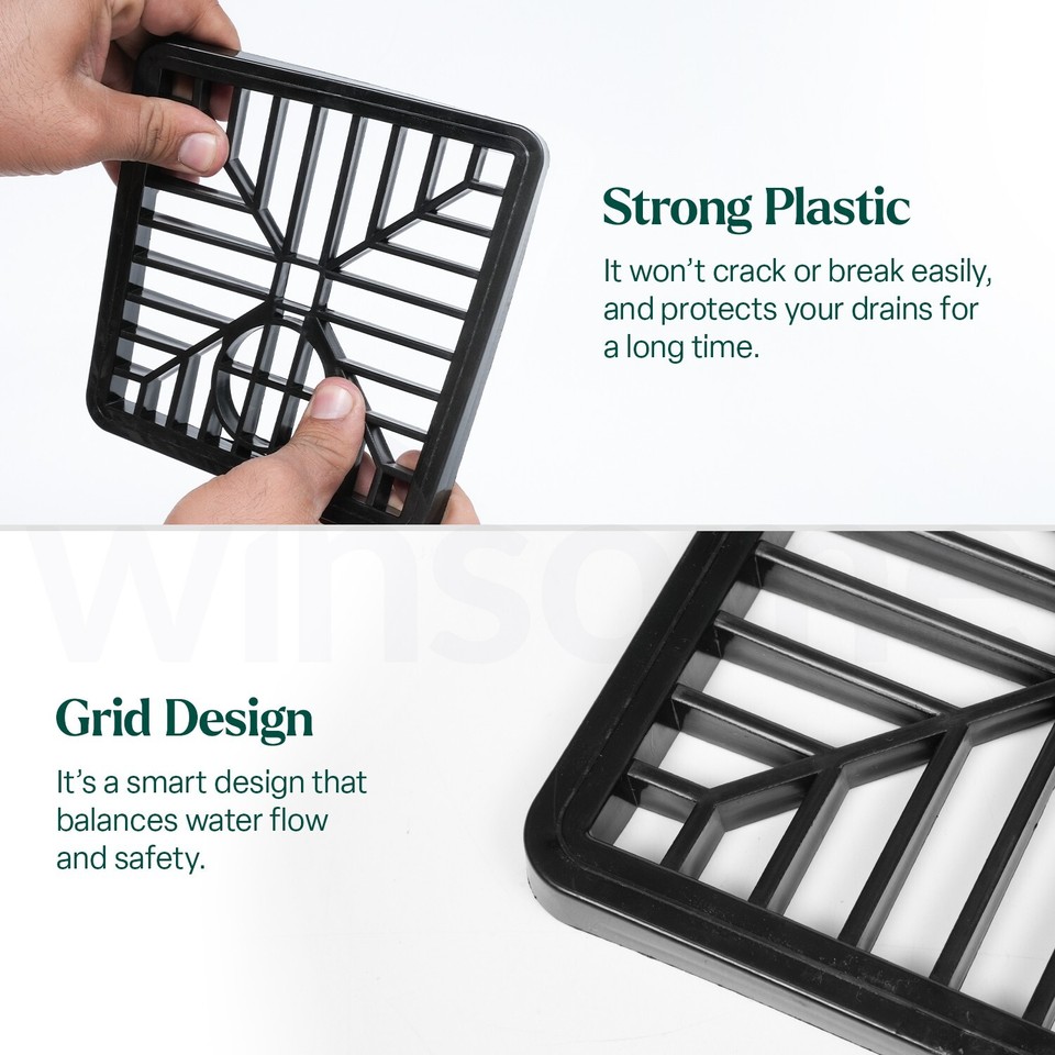 Plastic Drain Cover 6'' Square Black Outdoor Gully Grate Leaf Guard ...
