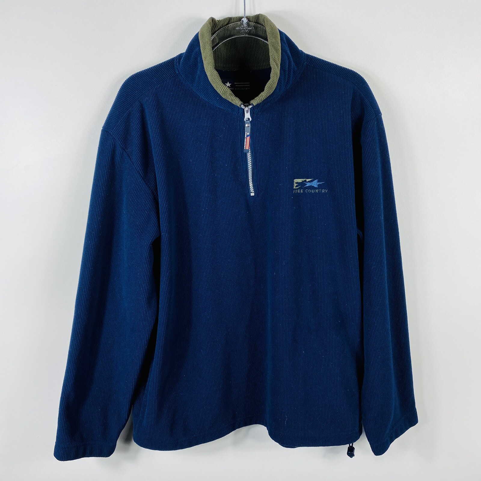 Free Country Sweater Men's Medium Blue Ribbed Quarter Zip Pullover Mock ...
