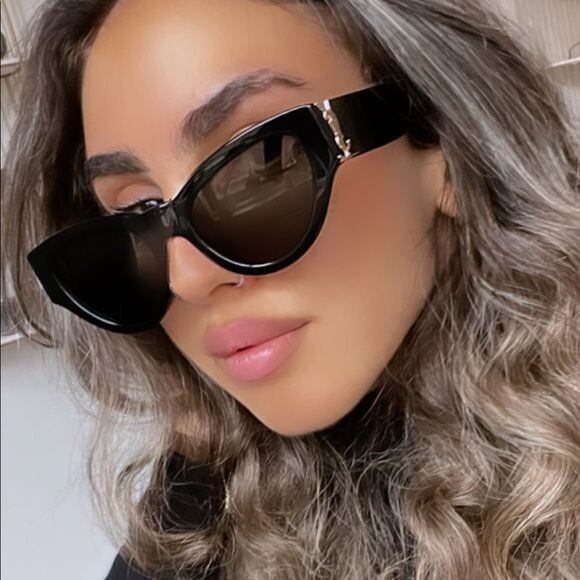 Saint Laurent SL M94 001 Black Gold Dark Grey Lenses Sunglasses CatEye ...